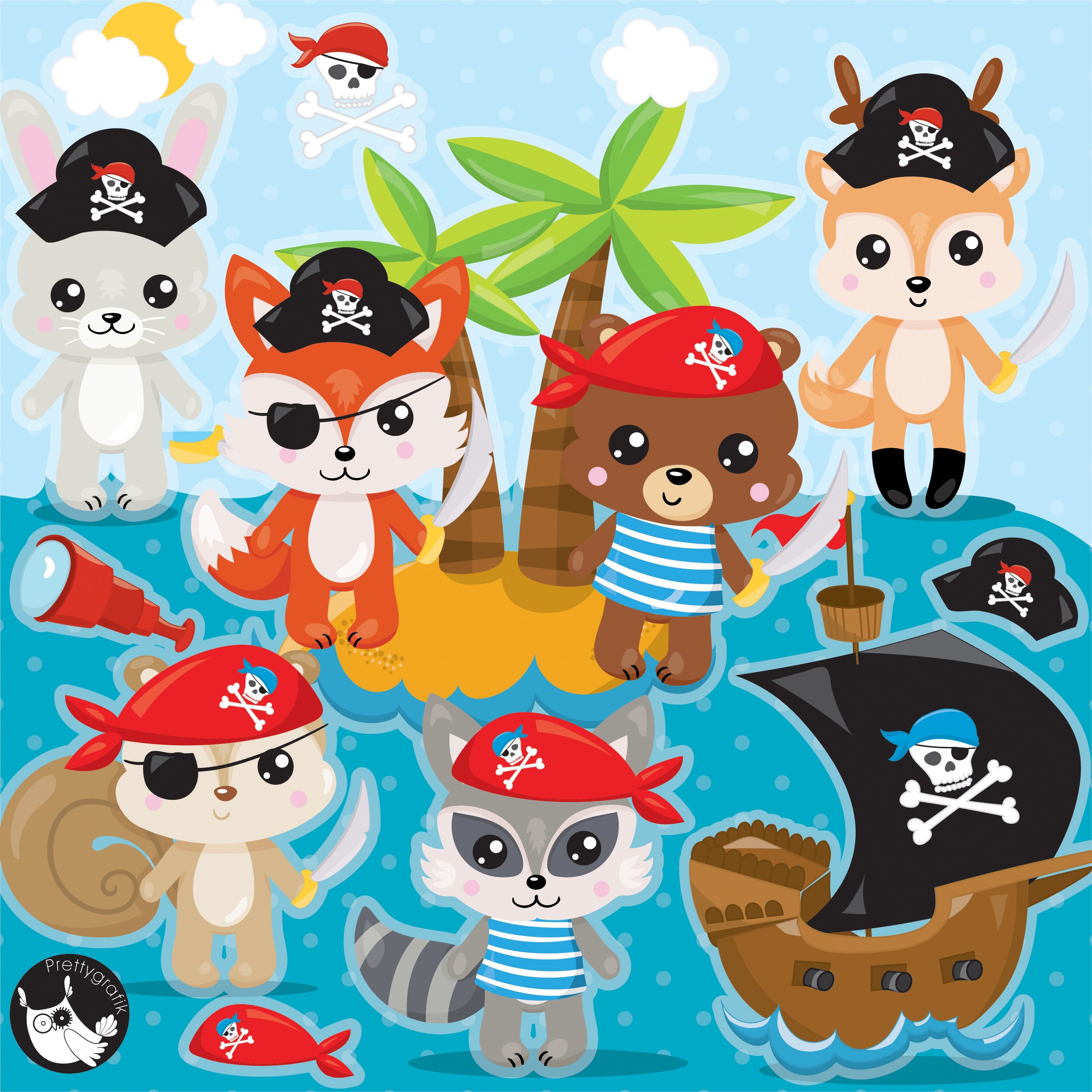 Pirate Animals Clipart Commercial Use Clipart Vector - Etsy