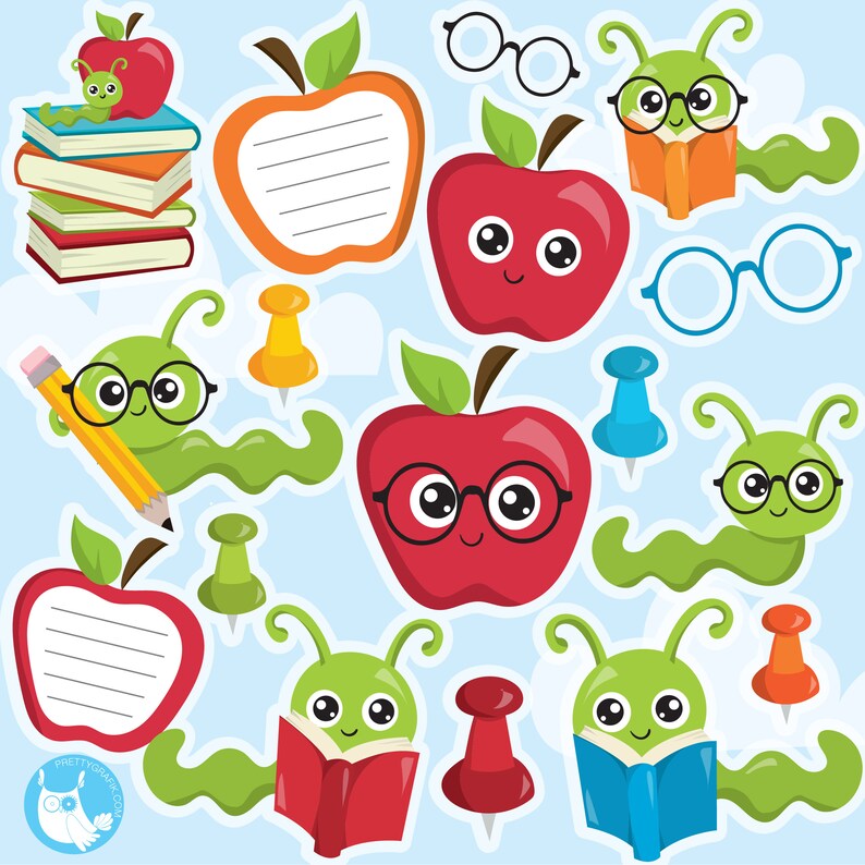 Bookworm Clipart Commercial Use Vector Graphics Digital Clip - Etsy