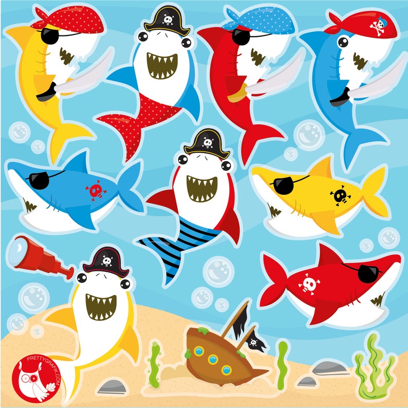 Pirate Shark Clipart Clipart Commercial Use Vector Graphics - Etsy