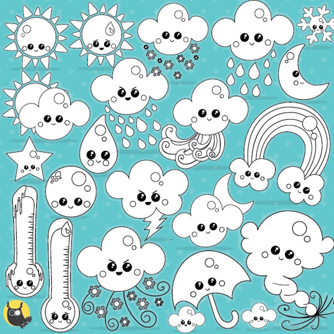 Weather Digital Stamps Commercial Use, Cloud, Rain and Sun Graphics ...