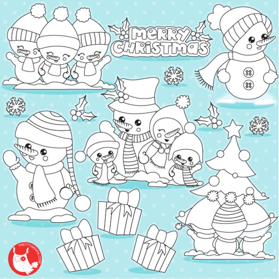 Christmas Snowmen Digital Stamp Commercial Use, Vector Graphics ...