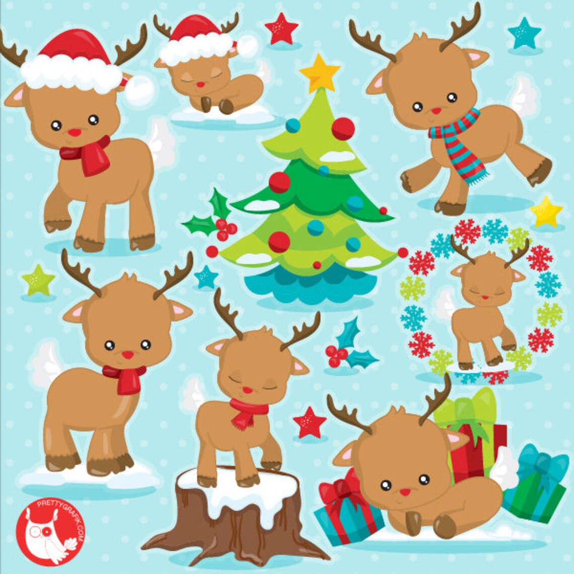 Christmas Reindeer Clipart Commercial Use Clipart Vector - Etsy