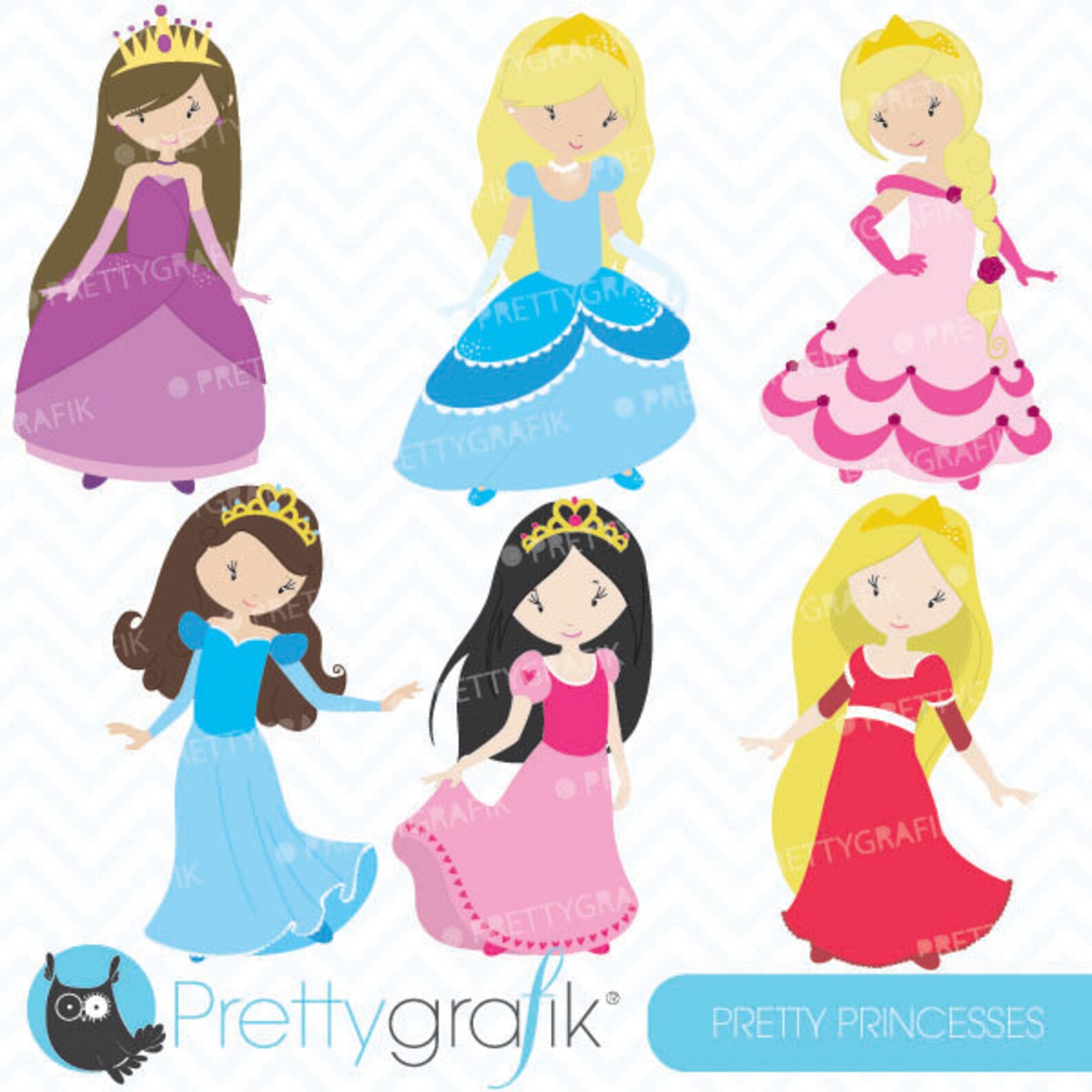 Princess Clipart Commercial Use Vector Graphics Digital Clip - Etsy