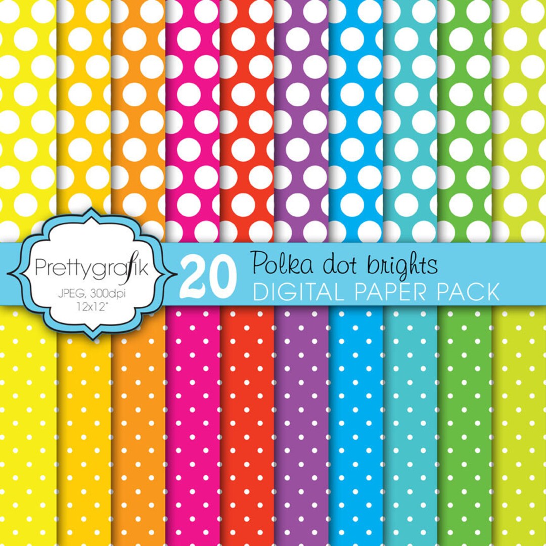 Polka Dot Brights Digital Paper, Commercial Use, Scrapbook Patterns ...