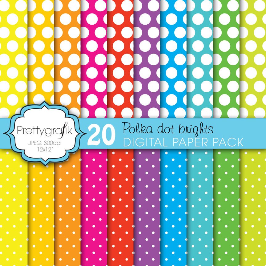 Polka Dot Brights Digital Paper Commercial Use Scrapbook - Etsy