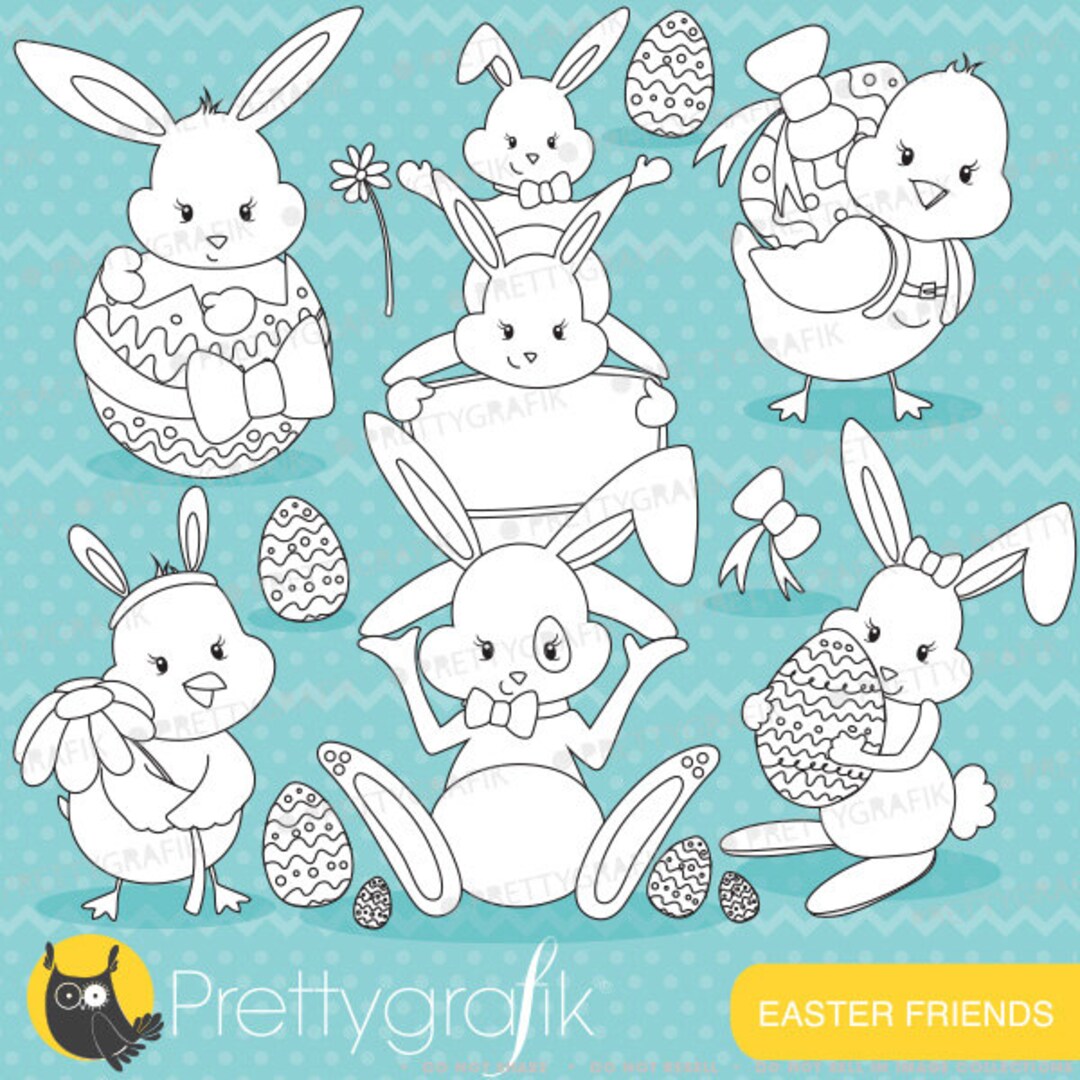 Easter Friends, Easter Bunny Stamps Commercial Use, Vector Graphics ...