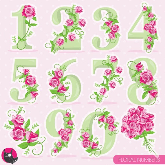 Floral numbers clipart, wedding clipart commercial use, Floral vector ...