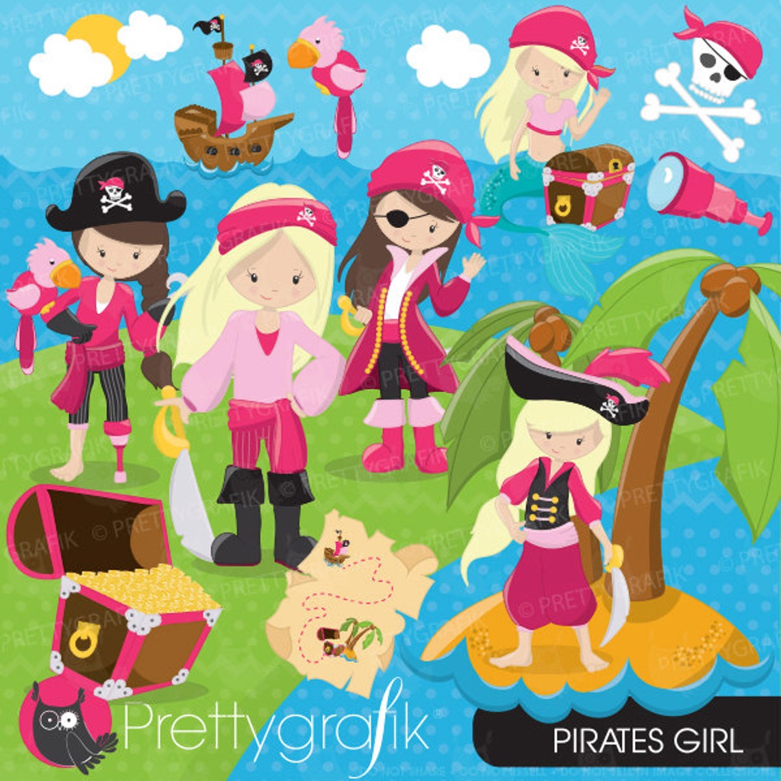 Pirate Girl Clipart Commercial Use Vector Graphics Digital - Etsy