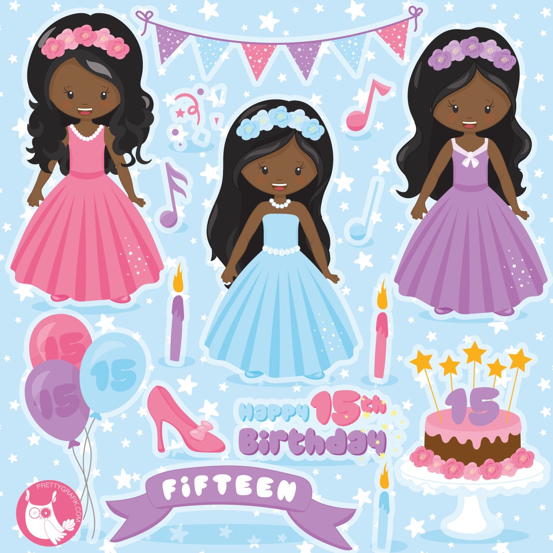 Happy 15th Birthday, Clipart, Clipart Commercial Use, Vector Graphics ...