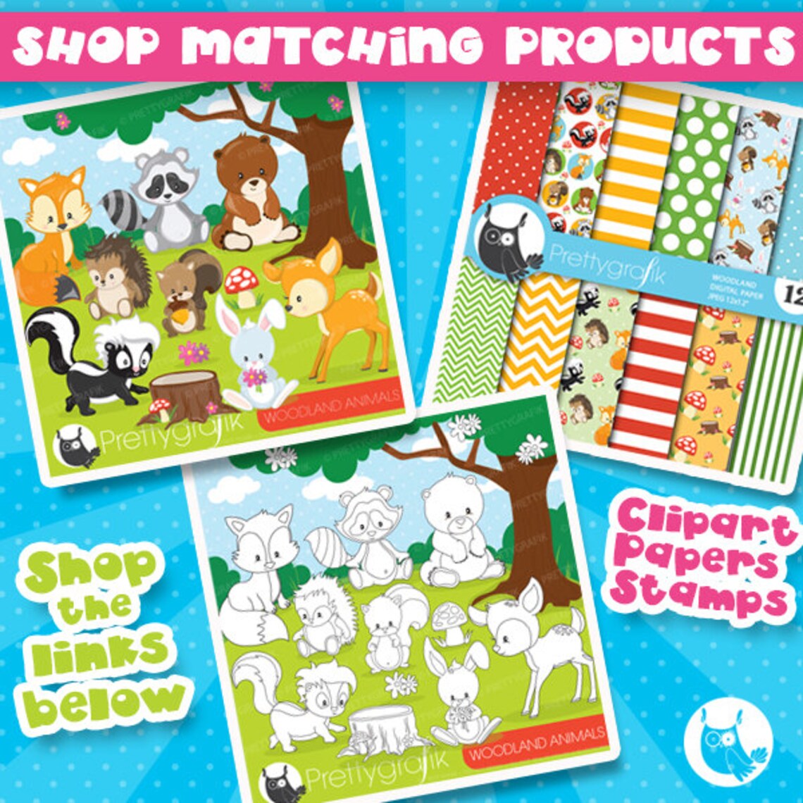 Woodland Animals Digital Stamp Commercial Use Vector - Etsy