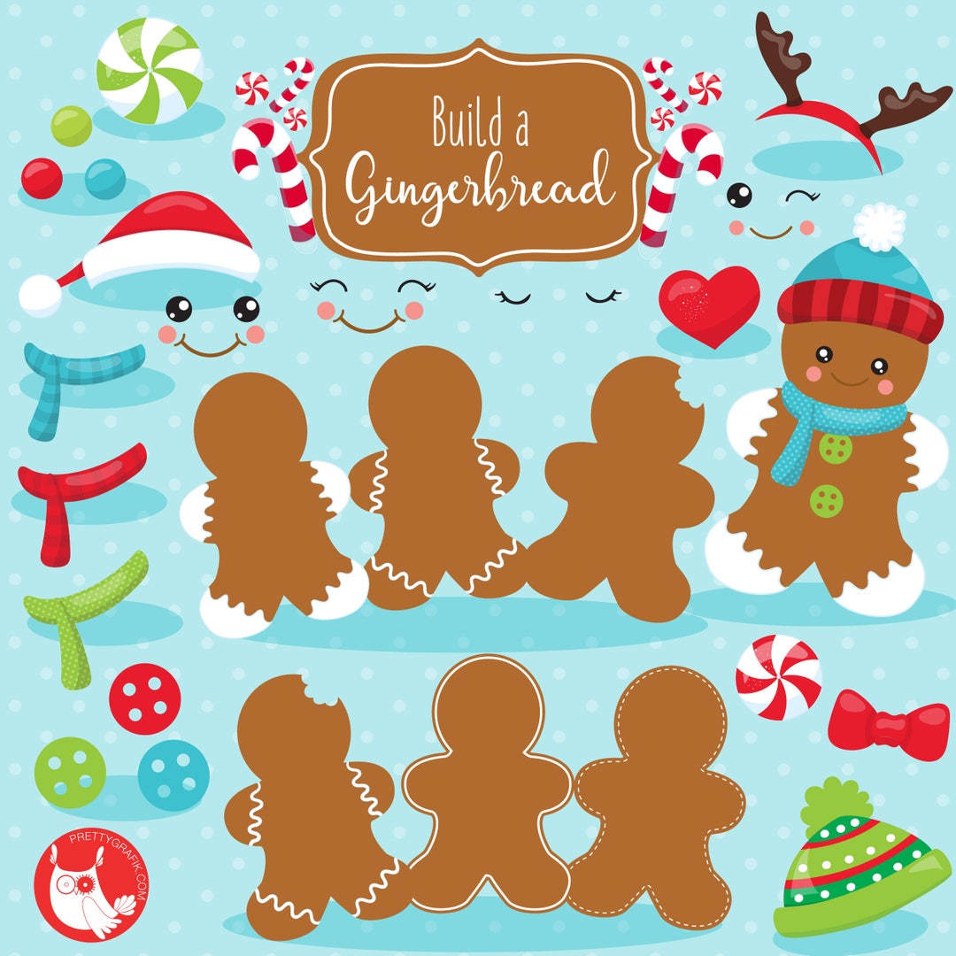 Build a Gingerbread Man Clipart Commercial Use, Kawaii Gingerbread ...