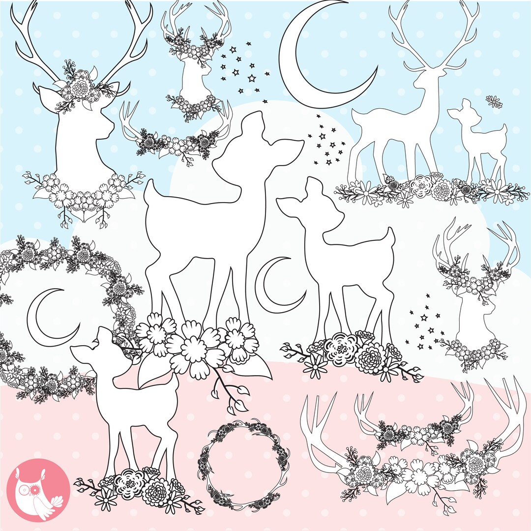 Deer Antler Digital Stamp Commercial Use, Black Lines, Vector Graphics ...