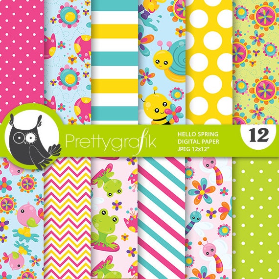 Spring digital paper, commercial use, spring flowers scrapbook patterns ...