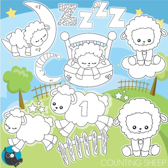 Counting Sheep digital stamp commercial use, sheep animals vector ...