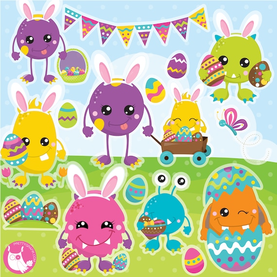 Easter Monster clipart commercial use, easter friends vector graphics ...