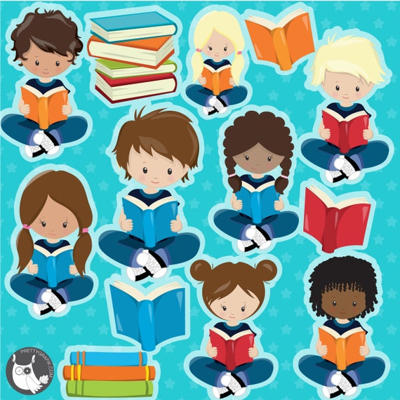 Reading Kids clipart commercial use, vector graphics, digital clip art ...