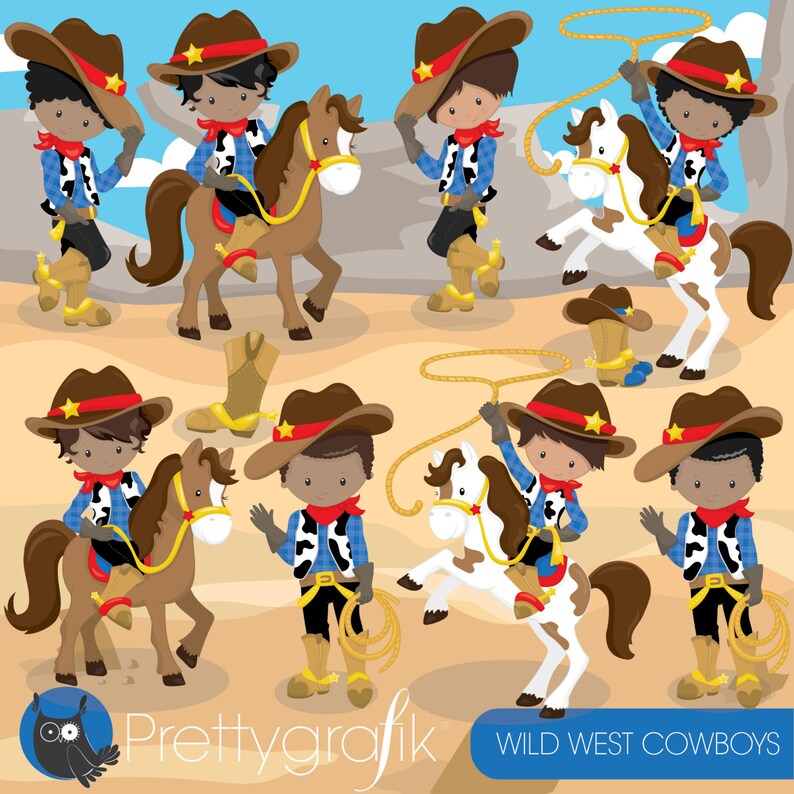 Cowboy Clipart Commercial Use Horse Vector Graphics Digital - Etsy
