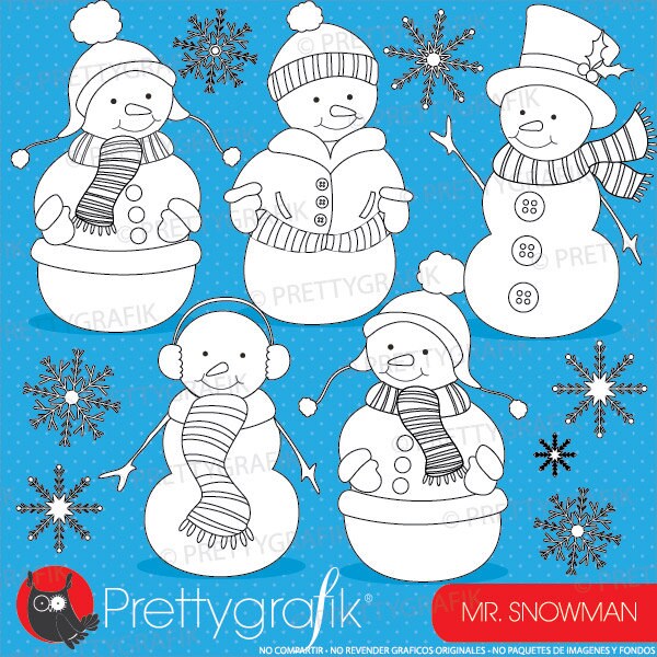 Snowman Digital Stamp Commercial Use Vector Graphics Digital - Etsy