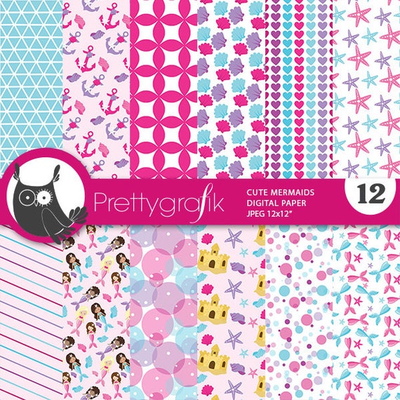 Mermaid digital patterns, scrapbook papers commercial use, witch ...
