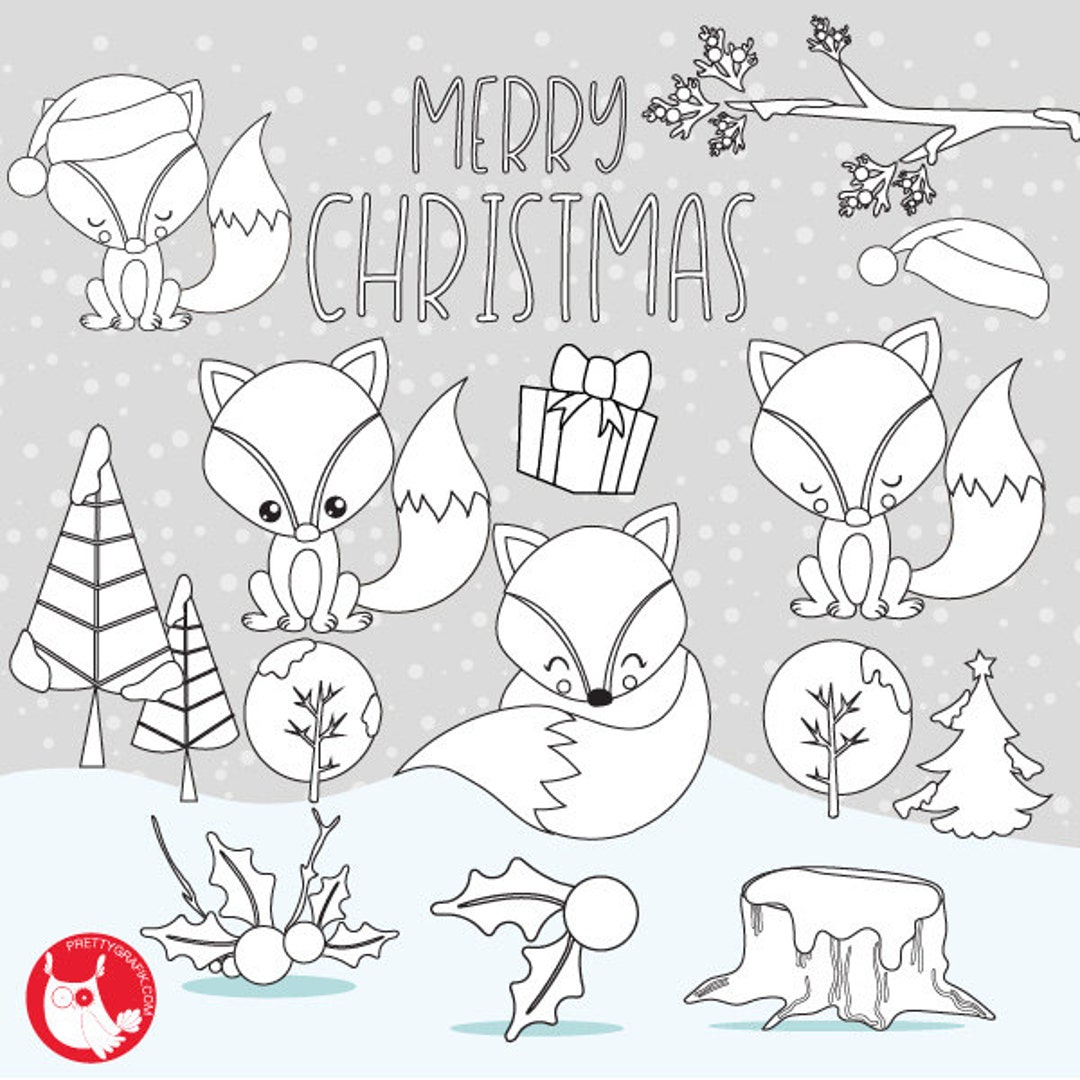 Christmas Fox Digital Stamp Commercial Use, Vector Graphics, Digital ...