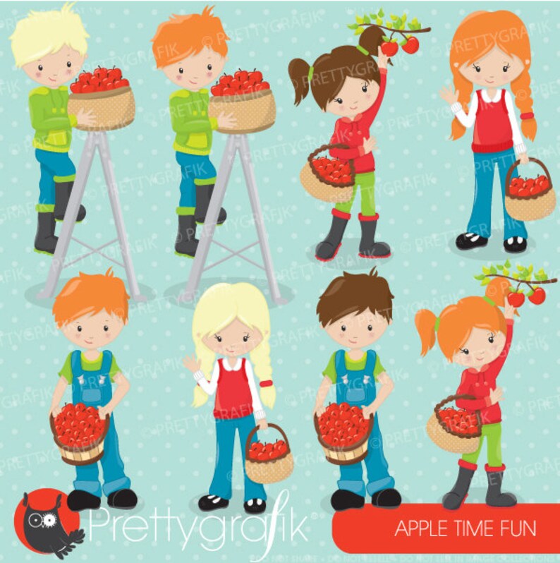 Apple Picking Kids Clipart Commercial Use Vector Graphics - Etsy