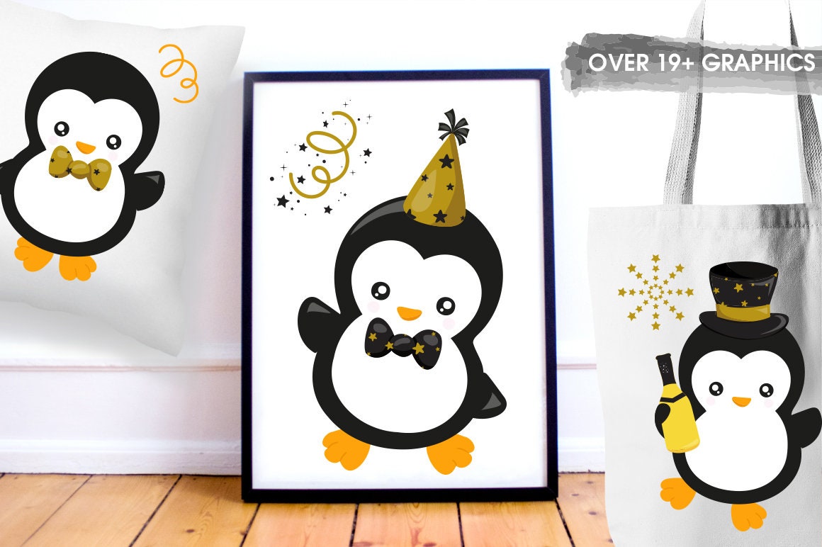 Happy New Year Penguin Clipart Clipart Commercial Use - Etsy