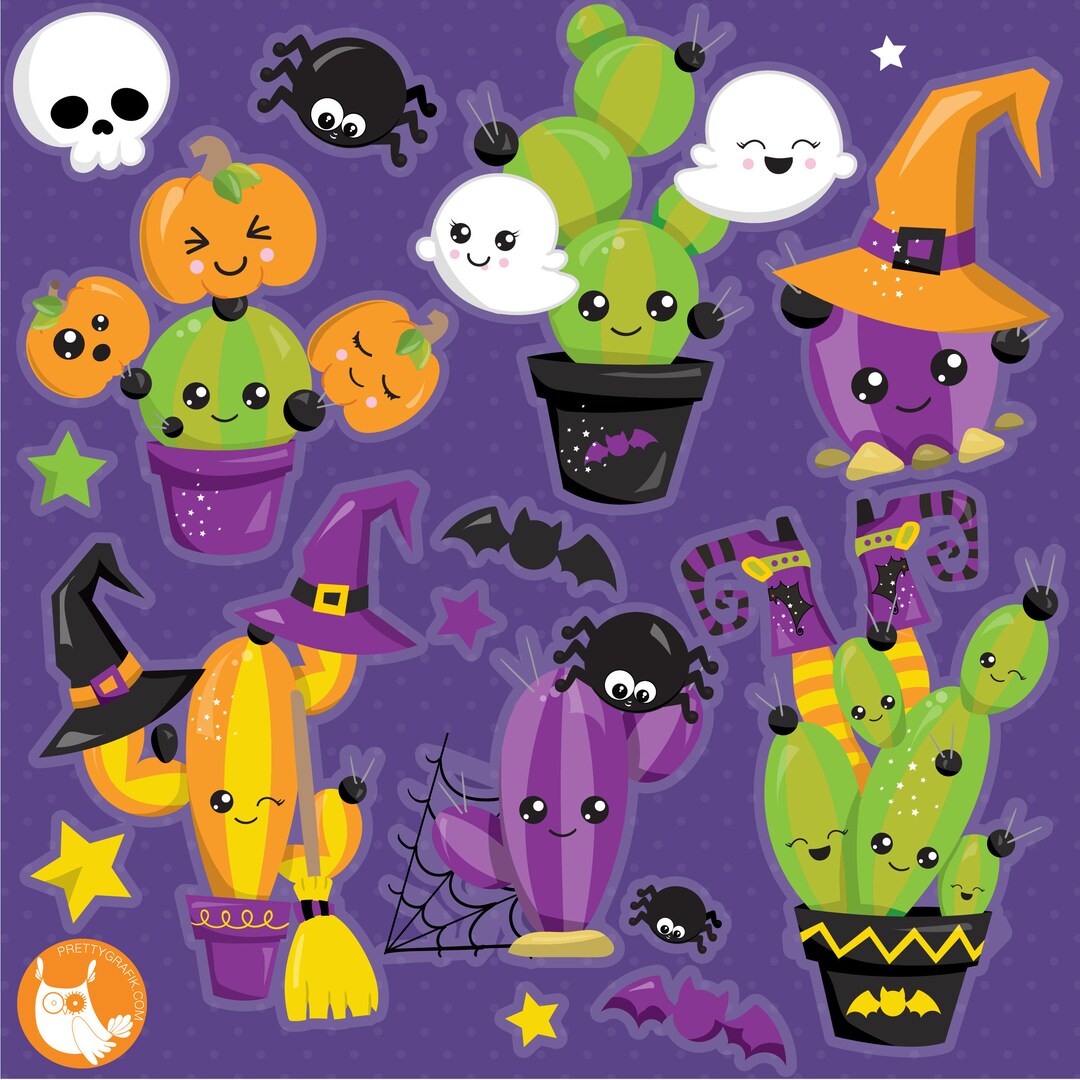 Halloween Cactus Clipart, Pumpkins, Commercial Use, Halloween Cactus ...
