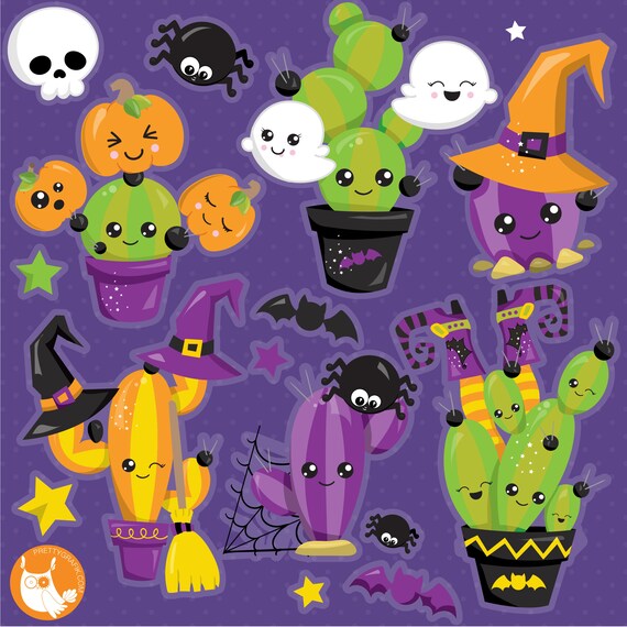 Halloween Cactus Clipart Pumpkins Commercial Use Halloween - Etsy