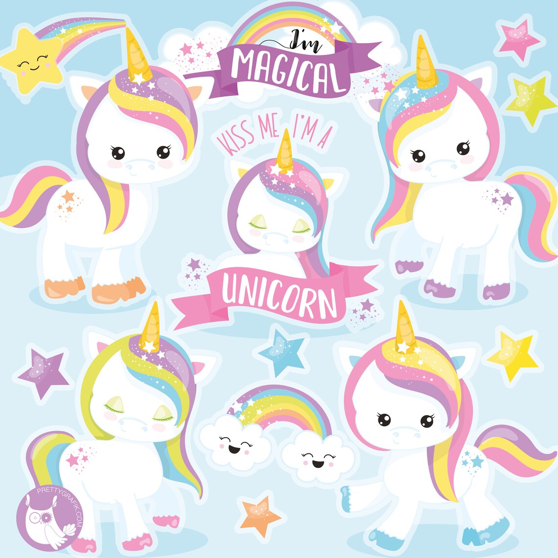 Unicorn Rainbow Colors Clipart Clipart Commercial Use - Etsy