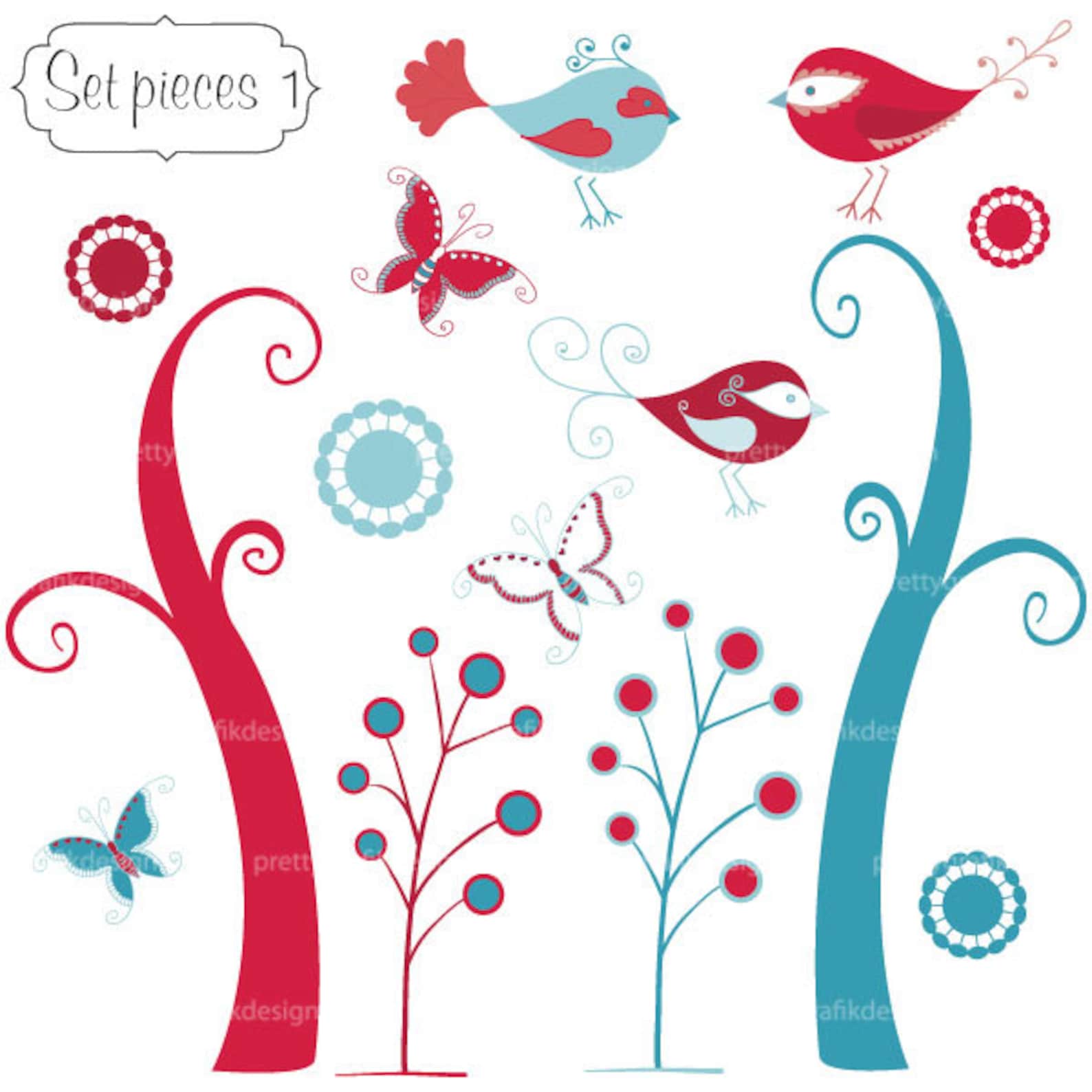 Birds and Trees Clipart Commercial Use Vector Graphics - Etsy