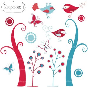 Birds and Trees Clipart Commercial Use, Vector Graphics, Digital Clip ...