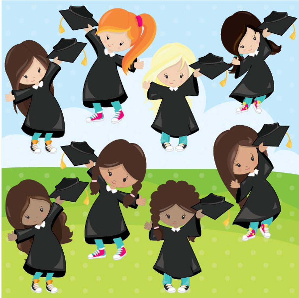 Graduation Clipart Commercial Use Kids Vector Graphics - Etsy