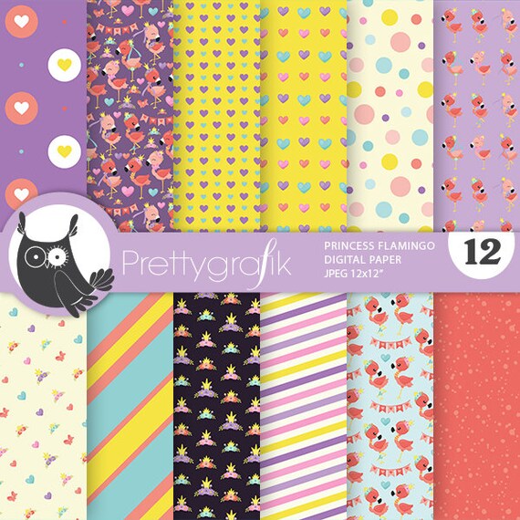 Princess Flamingo, patterns, commercial use, scrapbook papers ...