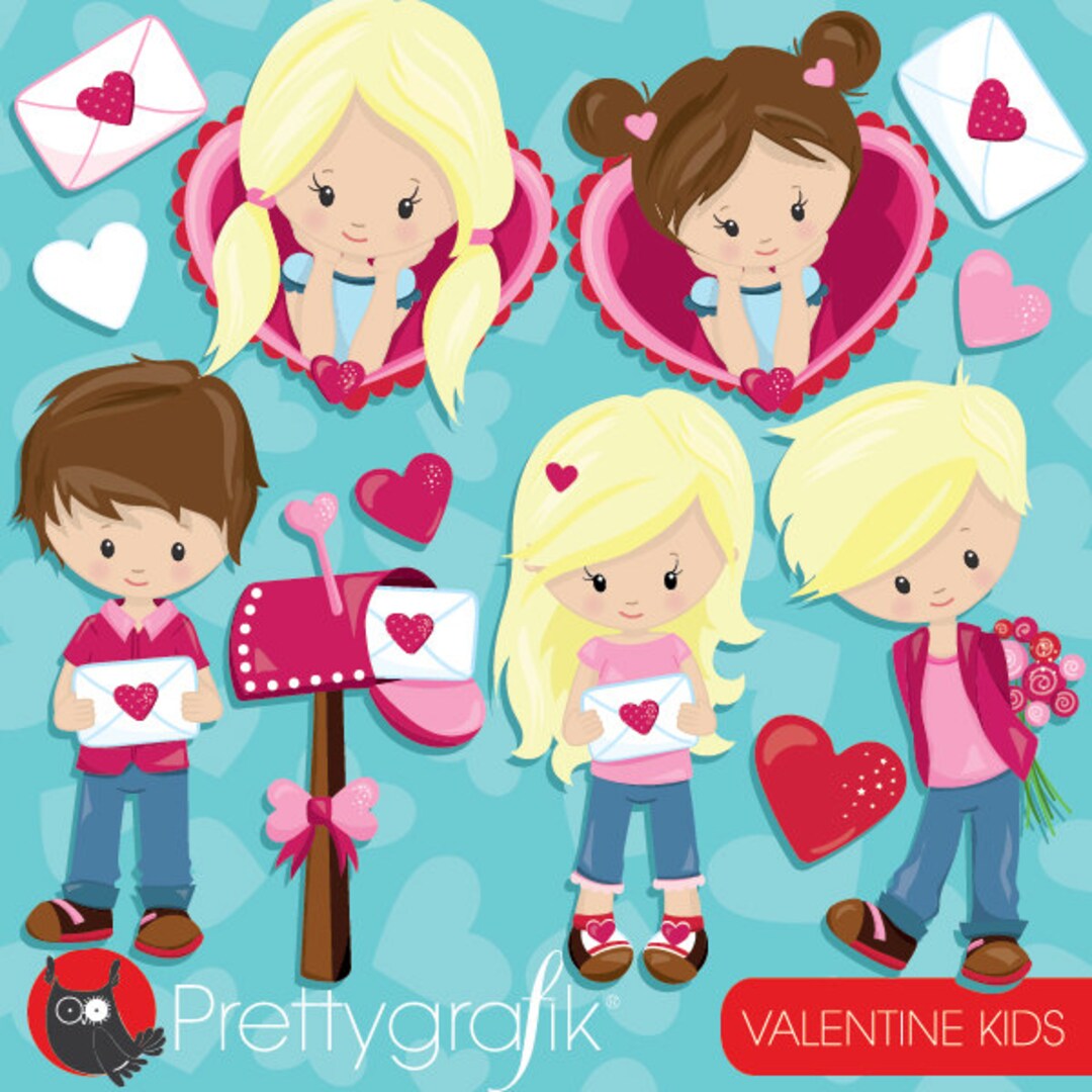 Valentine Clipart Kids Commercial Use, Valentine Kids Clipart, Vector ...