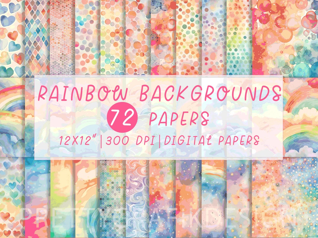72 Rainbow Background Papers Bundle, Graphics, Printable, Commercial ...