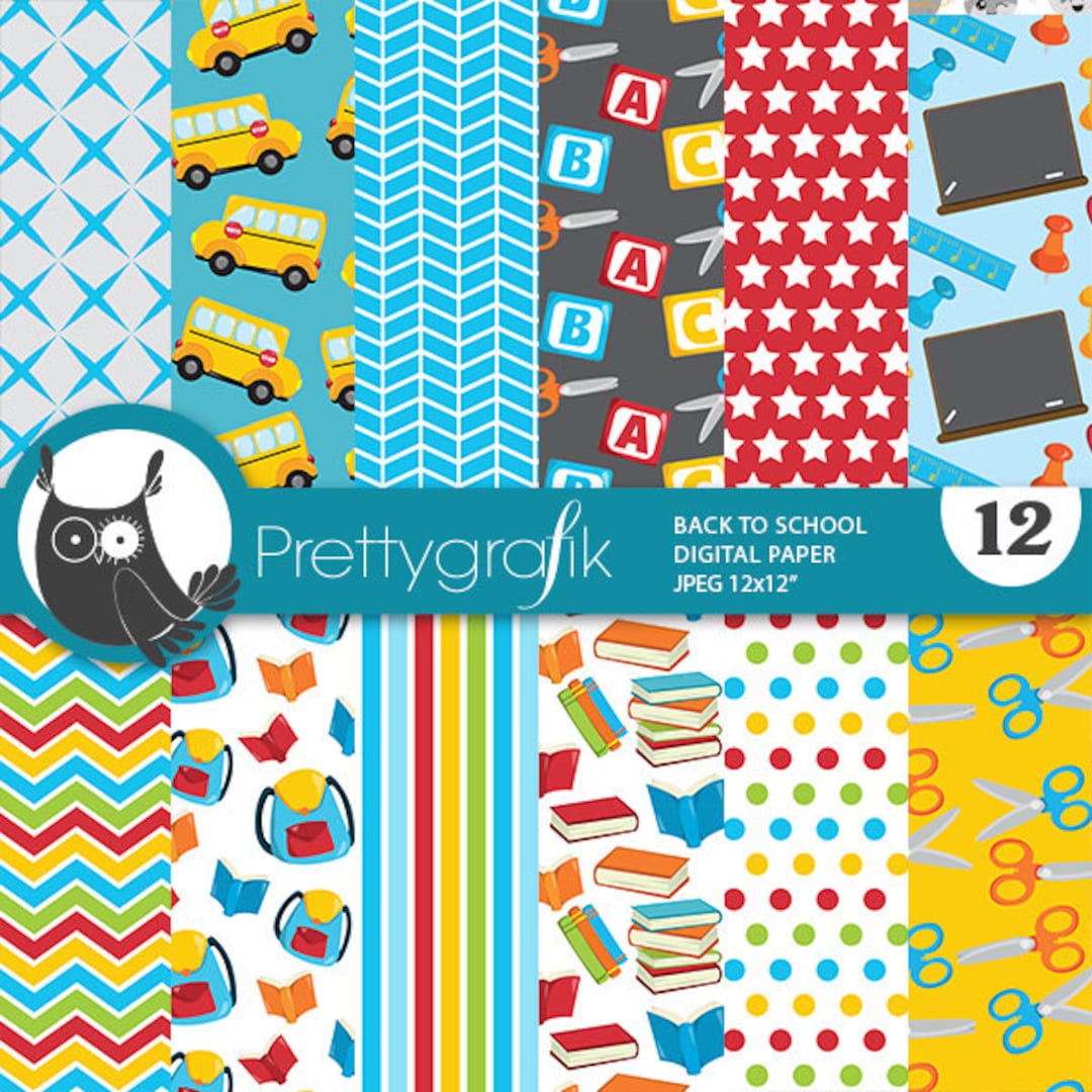 Back to School Digital Patterns, Scrapbook Papers Commercial Use, Witch ...