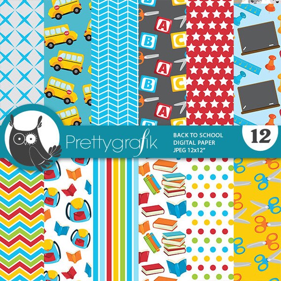 Back to School digital patterns, scrapbook papers commercial use, witch ...