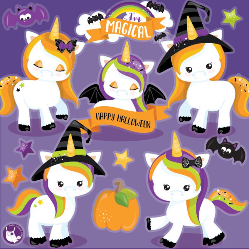 Unicorn Halloween Clipart Commercial Use Vector Graphics - Etsy Canada