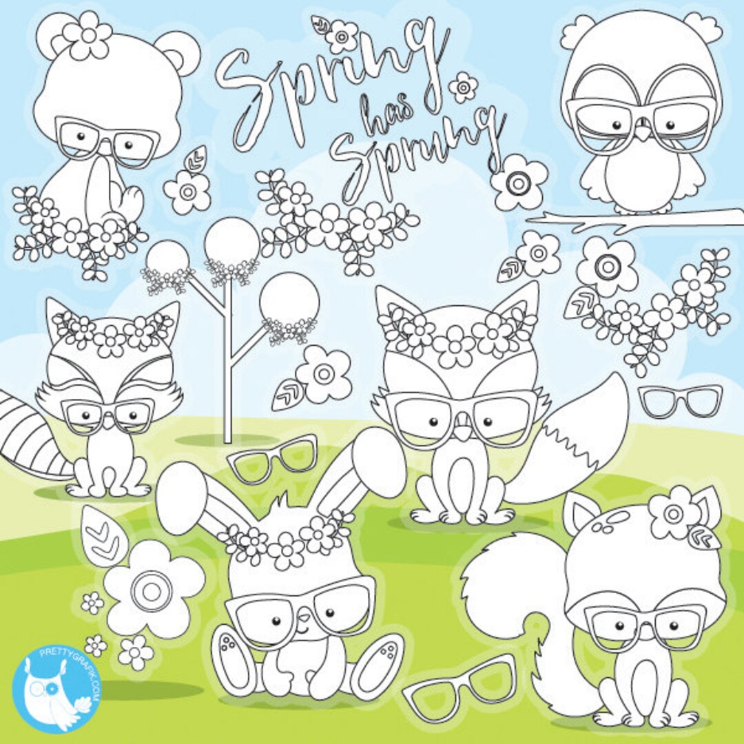 Woodland Animal Digital Stamp Commercial Use, Vector Graphics, Digital ...