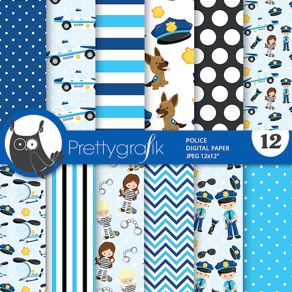 Police digital patterns, Police party scrapbook papers commercial use ...
