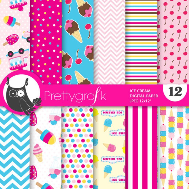 Ice Cream Digital Patterns Commercial Use Scrapbook Papers - Etsy