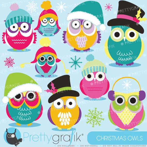 Christmas Owls clipart commercial use, vector graphics, digital clip ...