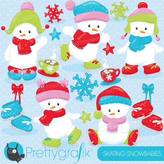 Ice Skating Snowmen Clipart Commercial Use Christmas Vector - Etsy