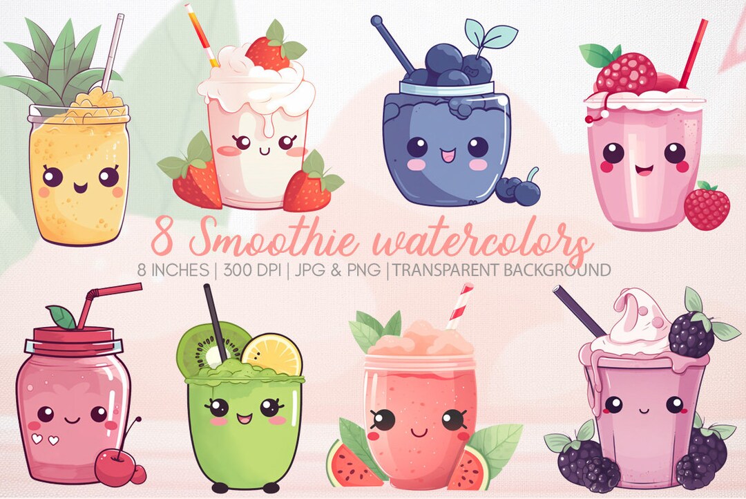 Smoothie Clipart Watercolor, Png, Graphics, Printable, Commercial Use ...
