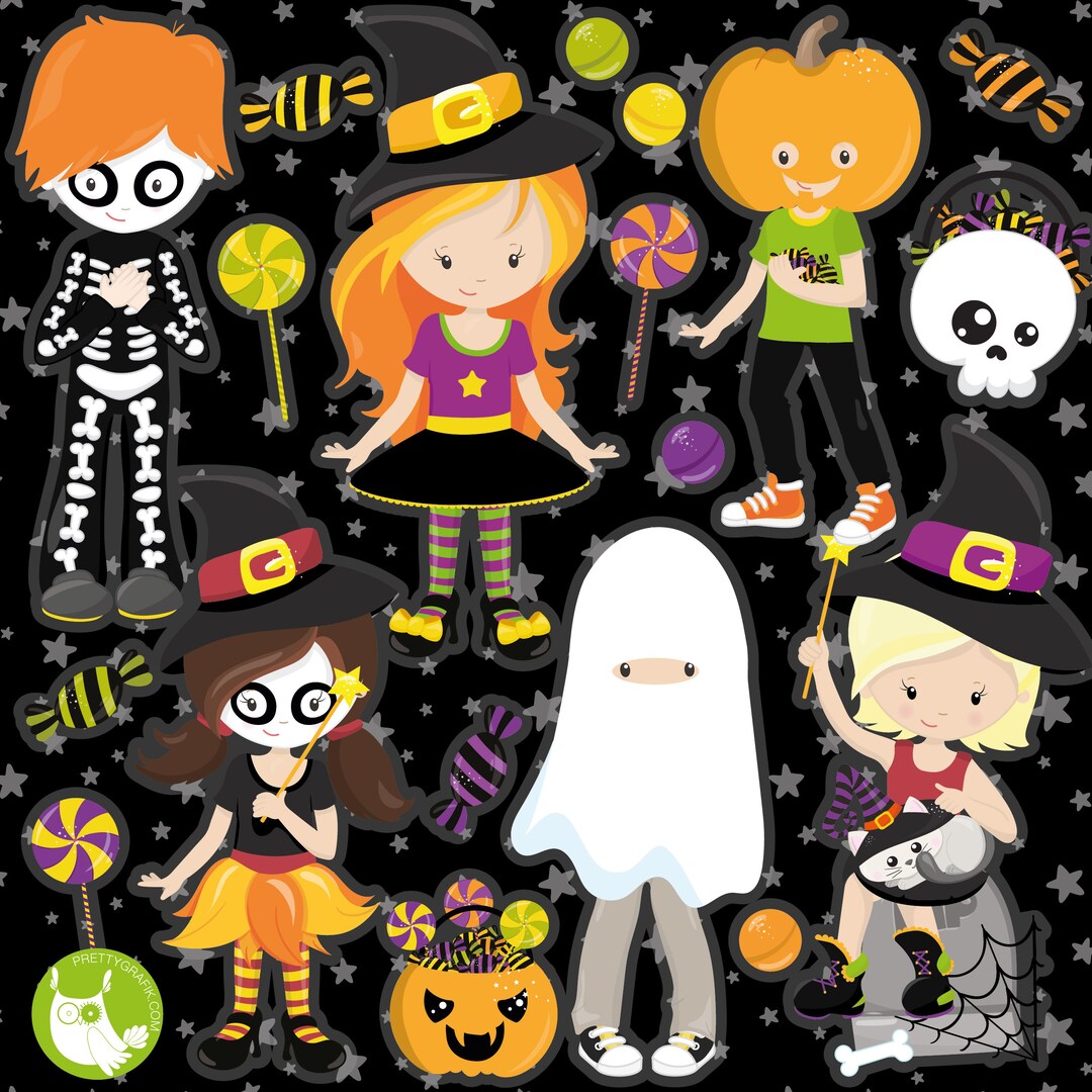 Halloween Kids Clipart Clipart Commercial Use Vector - Etsy