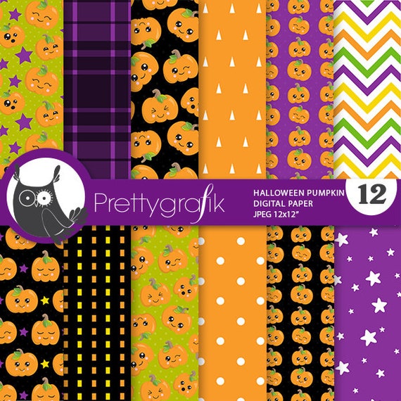 Halloween pumpkins digital patterns, commercial use, scrapbook papers ...