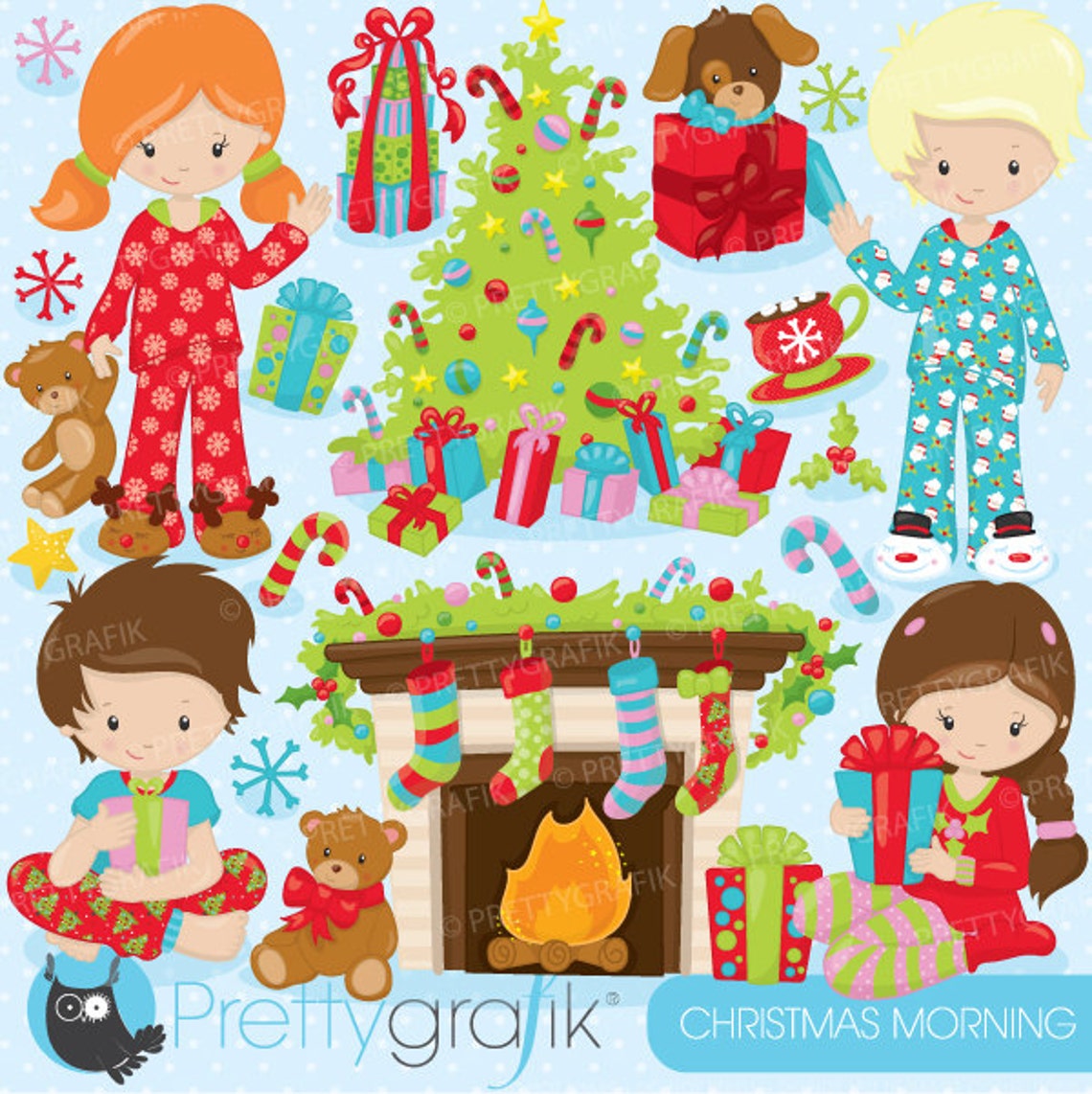 Christmas Morning Clipart Commercial Use Vector Graphics - Etsy