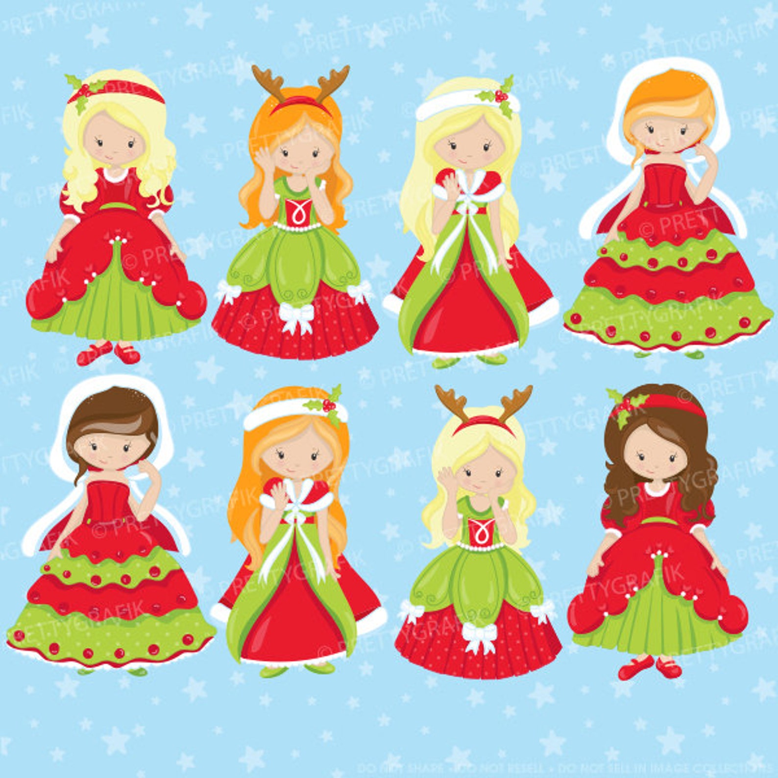 Christmas Princesses Clipart Commercial Use Christmas Girls - Etsy
