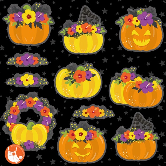 Halloween Pumpkin Floral, clipart, clipart commercial use, vector ...