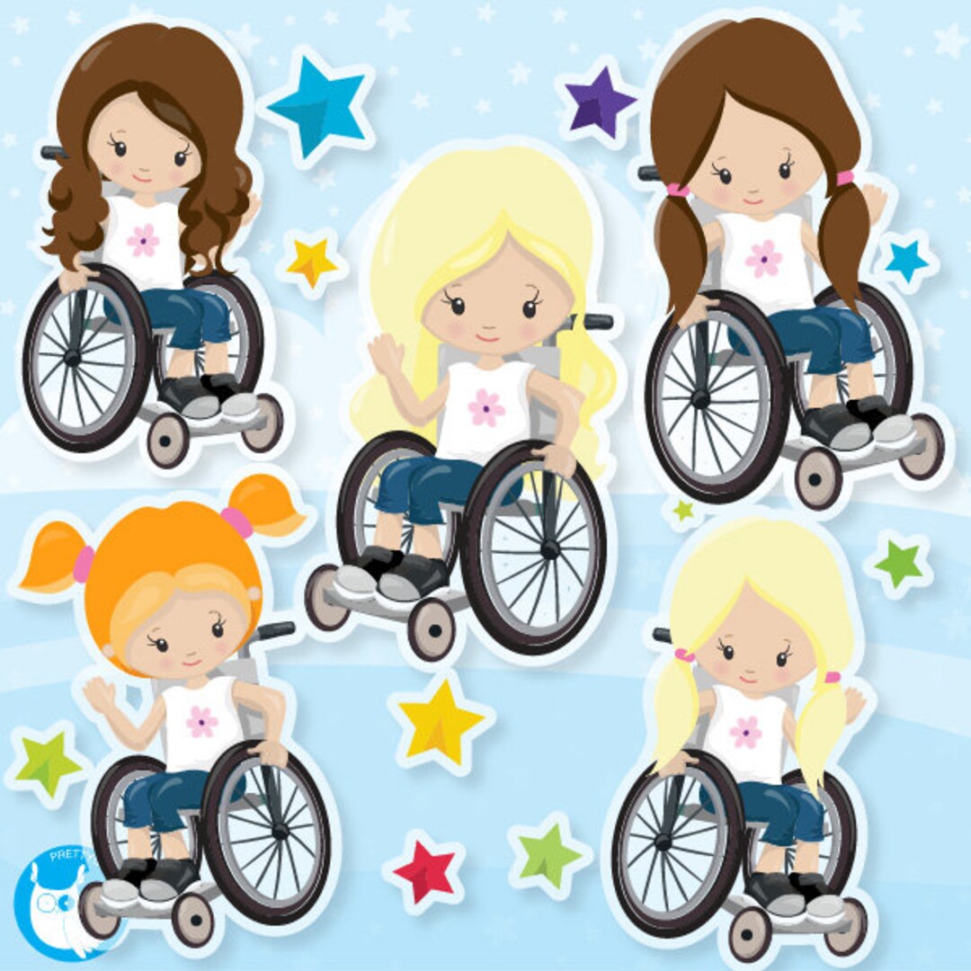Girls on Wheelchair Clipart Commercial Use, Vector Graphics, Digital ...